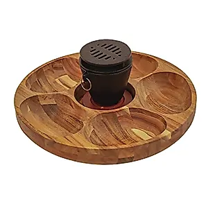 PuPu Platter Mini Hibachi Grill Platter Set - 5 Compartment Bowl Tray 12.6" Diameter With Rotating Lazy Susan - Quality Cast Iron Grill, 3.5" x 3.5" X 4.8", Indoor Mini Smores Maker