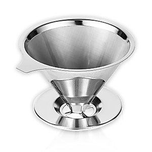 Pour Over Paperless Coffee Dripper, Reusable Stainless Steel Pour Over Coffee Filter With Cup Stand , For Chemex and Most Coffee Pot, Tumbler, Mug