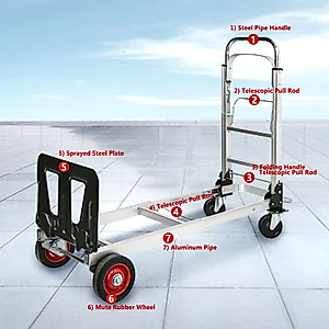 JXUFDHO Hand Truck Dolly Foldable Heavy Duty, Convertible 2 in 1 Folding Hand Truck Folding Dolly Cart Trolley Luggage Cart 440lbs Capacity Aluminum for Moving Home, Auto, Office