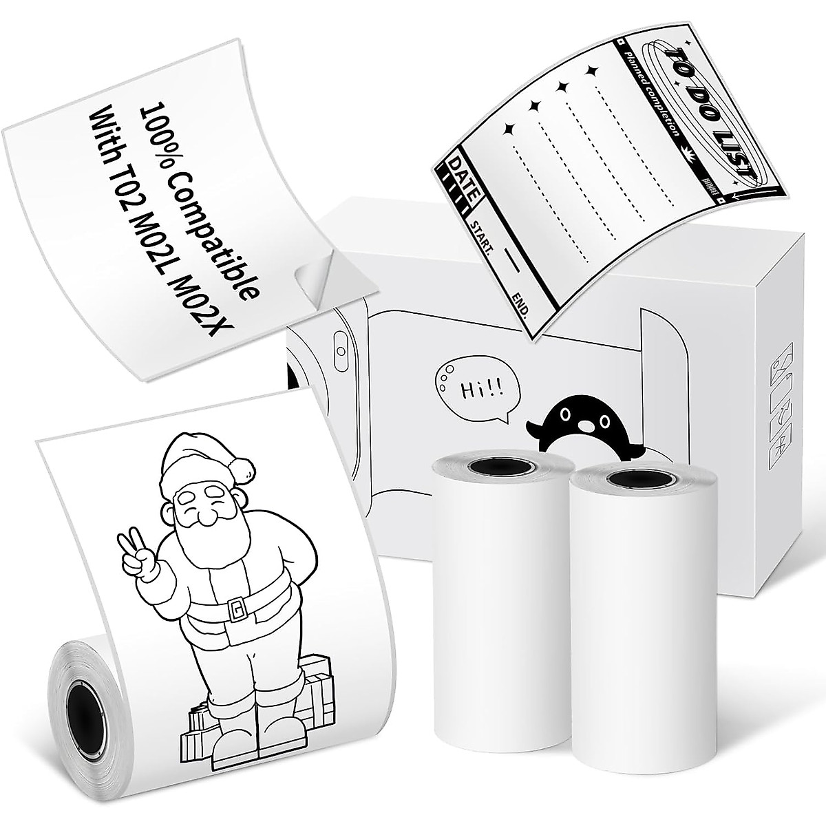 T02 Mini Sticker Printer Thermal Paper, M02L White Non-Sticky Paper, Compatible With Memoking, Memoqueen, Phomemo T02 Pocket Printer, Black On White Paper, 53mm x 3.5m, 3 Rolls, Keep for 10 Years