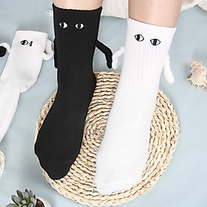 ahishfoneya Hand in Hand Socks Friendship Socks, 2 Pairs Magnetic Socks Hand Hold Friend Socks Funny 3D Doll Couple Socks (Cotton, A)