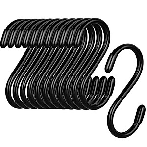 12 Pack S Hooks for Hanging, 3 Inch Vinyl Coated S Hooks Heavy Duty, Steel Metal Black Rubber Coated Closet S Hooks for Hanging Plants Basket Jeans Clothes Bags Jewelry Towels Pot Pan Cups