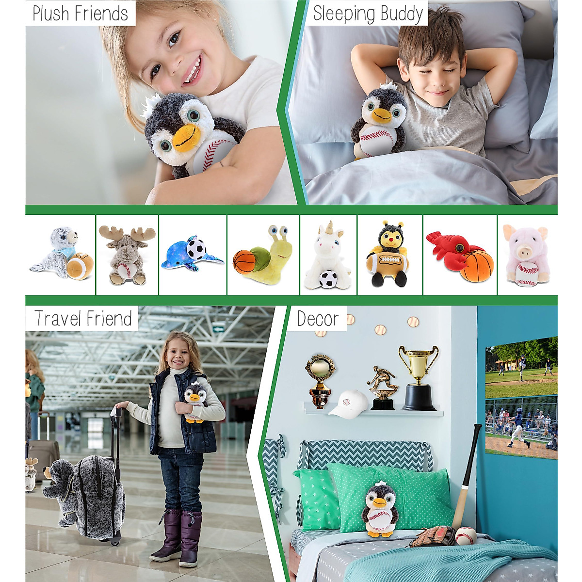 DolliBu Penguin Stuffed Animal with Baseball Plush - Soft Huggable Penguin, Adorable Playtime Plush Toy, Super Soft Plush Doll Animal Toy for Kids and Adults - 8 Inches