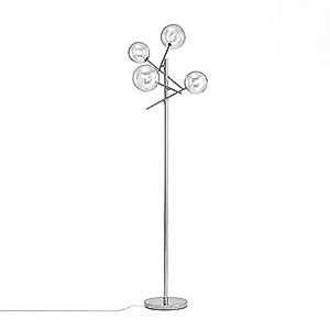 Surpars House Sputnik Chandelier Floor Lamp, 4 Lights Globe Floor Light with Smoky Grey Glass Shade,Chrome