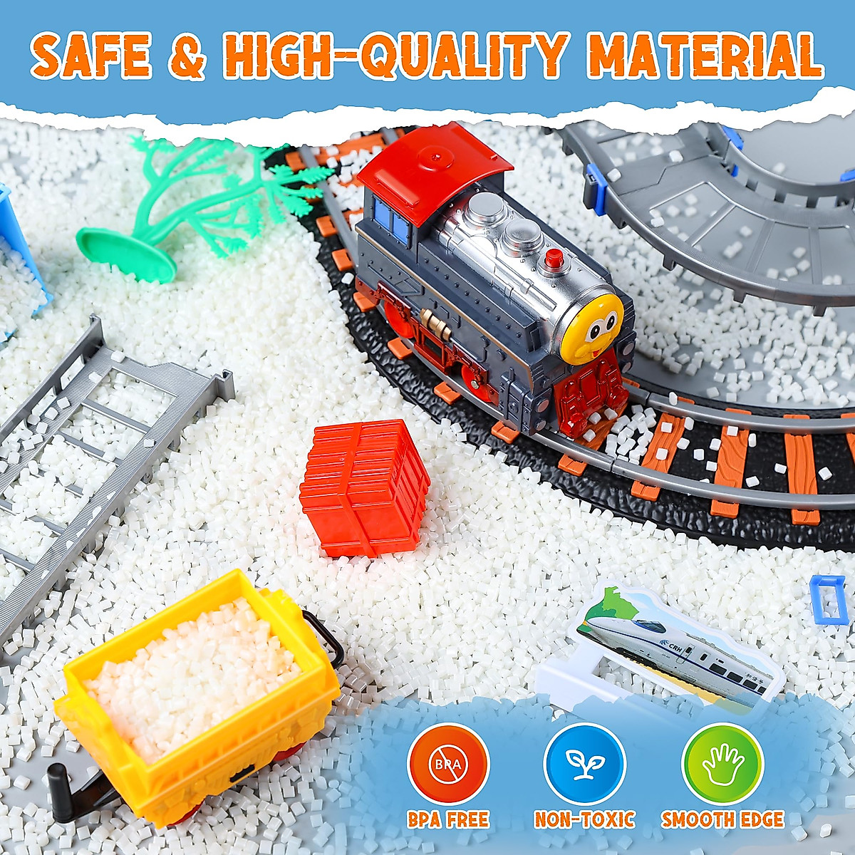 CUTE STONE Toy Train Set for Toddler, Train Track Set with Cars, Electric Train with Realistic Sound, Train Track Playset for 3 4 5 Years Old Girls & Boys