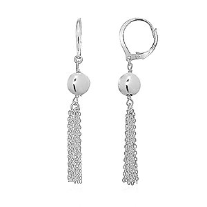 Hoops & Loops 925 Sterling Silver Dangling Bead Tassel 57mm Long Drop Leverback Earrings for Women Teen Girls