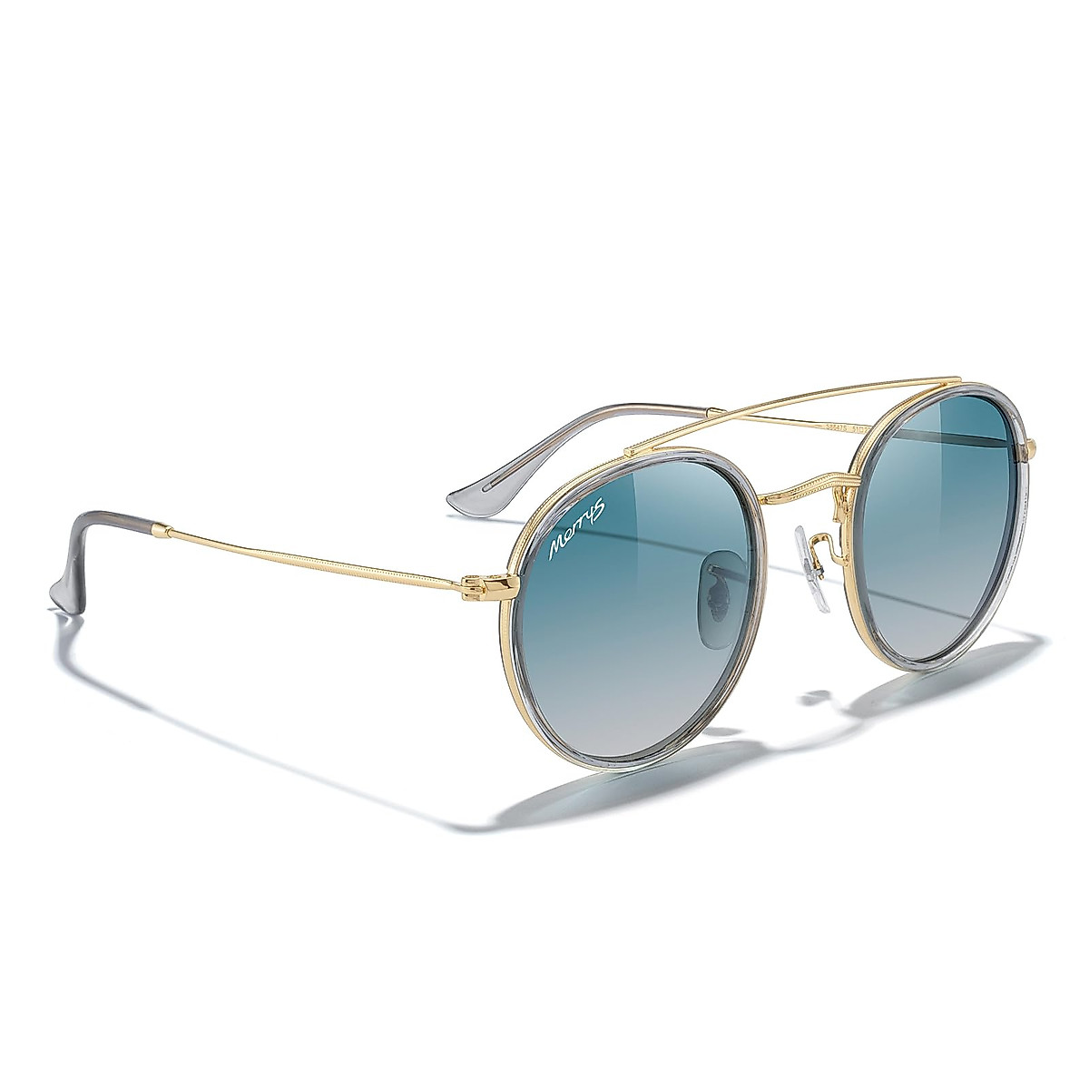 MERRY'S Retro Round Polarized Sunglasses - Unisex Double Bridge Sun Glasses