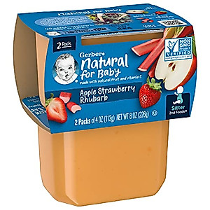 Gerber Natural for Baby 2nd Foods Baby Food Tubs, Apple Strawberry Rhubarb, Pureed Baby Food, Made with Natural Fruit & Vitamin C, 2 - 4 OZ Tubs/Pack (Pack of 4)