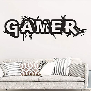 Gamer Wall Decal Vinyl Decal Art Design Stickers for Home Playroom Bedroom Game Boys Room Game Center Internet Bar(Gamer, 35" W x 11" H)