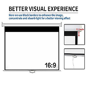 TRMESIA Projector Screen Pull Down 72inch Manual Projection Screen 16:9 Movie Projector Screen for Home Theater Wall Mounted Screen for Indoor Outdoor Movie Night