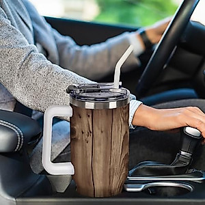 WYUSPGK 40oz Stainless Steel Car Mug, Wood Grain Print Travel Mug, Double-Wall Insulated with Straw, Perfect for Car, Office, Outdoor