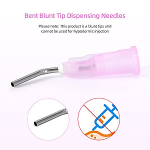 JMU 100Pcs Bent Dispensing Tips 18g, Blunt Tip Dispensing Needle, Dental Pre Bent Flow Dispensing Etch Tips, Disposable Oral Irrigation Needle Tips, Pink