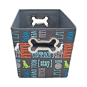 Paw Prints Fabric Pet Toy Bin, Wordplay Design, 14.75 x 10 x 10.75 Inches (37409)