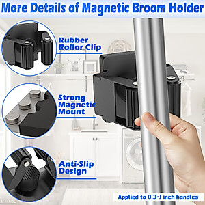 Strong Magnetic Mop Broom Holder, 2 Pack Heavy Duty Magnetic Broom Mop Hanger for Cleaning Tools, Wall Mounted Mop Broom Holder for Laundry Garage Kitchen Workshops Shed