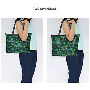 Women Tote Bag Zippered Shoulder Handbag Tropical Leaf Tote Purse with Pocket