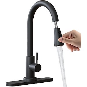 Kitchen Faucets with Pull Down Sprayer-Kitchen Sink faucets-Single Level Stainless Steel-Matte Black
