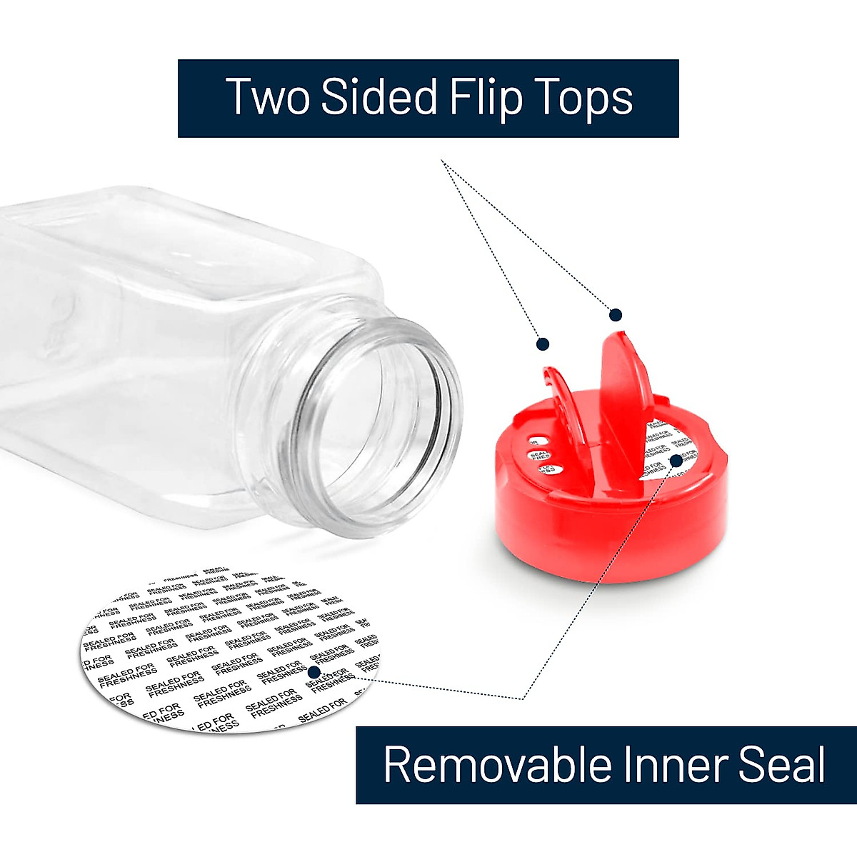 RoyalHouse - 12 PACK - 9.5 Oz with Red Cap - Plastic Jars Bottles Containers - Perfect for Storing Spice, Herbs and Powders - Lined Cap - Safe Plastic - PET - BPA free - Made in USA