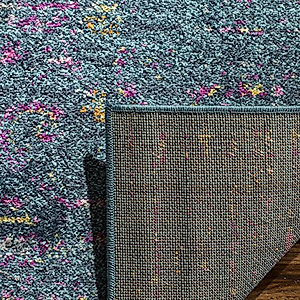 SAFAVIEH Madison Collection Area Rug - 5'1" x 7'6", Blue & Fuchsia, Boho Chic Distressed Design, Non-Shedding & Easy Care, Ideal for High Traffic Areas in Living Room, Bedroom (MAD122C)