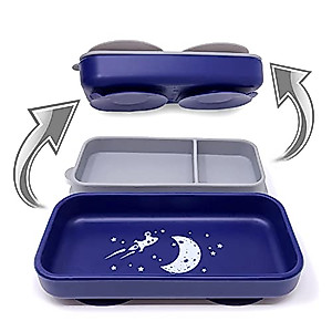 Suction-Go-Bowl® Dip-It Edition The World's Most Compact Toddler Suction Dish. 100% Food Grade Silicone. Transforms into Food Container. (Grey and Blue)