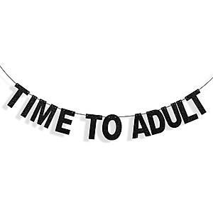 Adulting Decorations Glitter 18th Birthday Banner, Officially Adulting 18th Birthday Decorations Hanging Backdrop, Time to Adult, Happy 18th Birthday Banner Favors and Supplies for Girls Boys (Black)