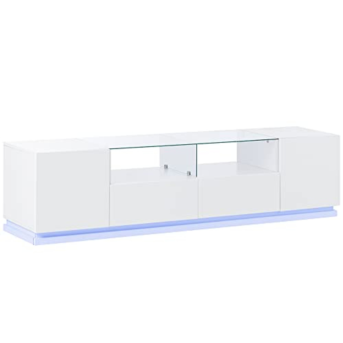 Harper & Bright Designs TV Stand with Tempered Glass, Modern High Gloss Entertainment Center for TVs Up to 70¡±, TV Cabinet with Storage and LED Color Changing Lights for Living Room, White