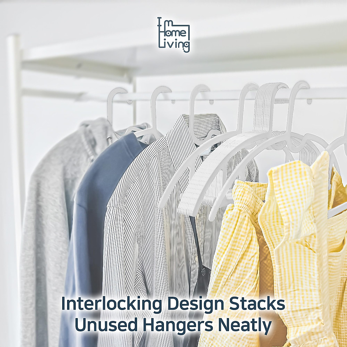 I M HOME LIVING Interlocking Slim Link Hangers 50 Pack with Connector Hooks, Premium Space-Saving Hangers, Heavy Duty Design for Coats, Suits, and Shirts, Neatly Stackable for Storage (White, 50)