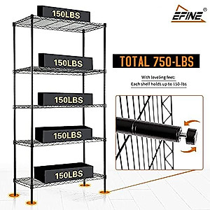 Catalina Creations 5-Shelf Shelving Unit with Shelf Liners Adjustable Storage Shelf Metal Storage Rack Wire Shelving Unit 750Lbs Capacity for Kitchen and Garage (30W x 14D x 60H)