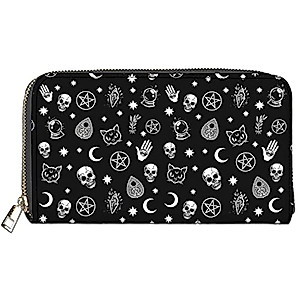 Qwalnely Leather Goth Wallet Skull Gothic Purse for Adults Teens Phone Credit Card Storage with Durable Zipper Halloween Gifts for Women Girls