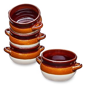 Sheffield Home French Onion Soup Crocks - Set of 4, 18oz Stoneware Pot with Handles - Ideal for Soup, Chili, and Beef Stew - Dishwasher, Microwave, and Oven Safe