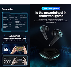 SGNICS Bluetooth 5.2 Wireless Earbuds Gaming Headphones for Microsoft Surface Duo, Low Latency with Cool Lights, True Wireless Gaming Headset Music/Gaming Mode - Black