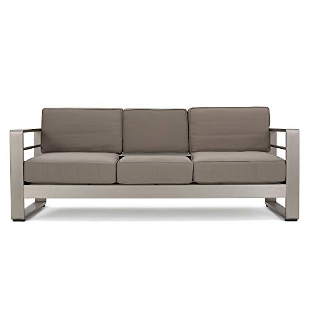 Christopher Knight Home Cape Coral Outdoor Loveseat Sofa with Tray, Khaki