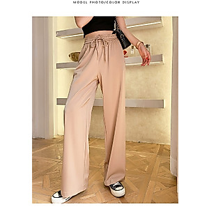 Snoly Women's Summer Ice Silk Pants High Waist Wide Leg Full Length Loose Casual Sweatpants (Beige, Small, s)