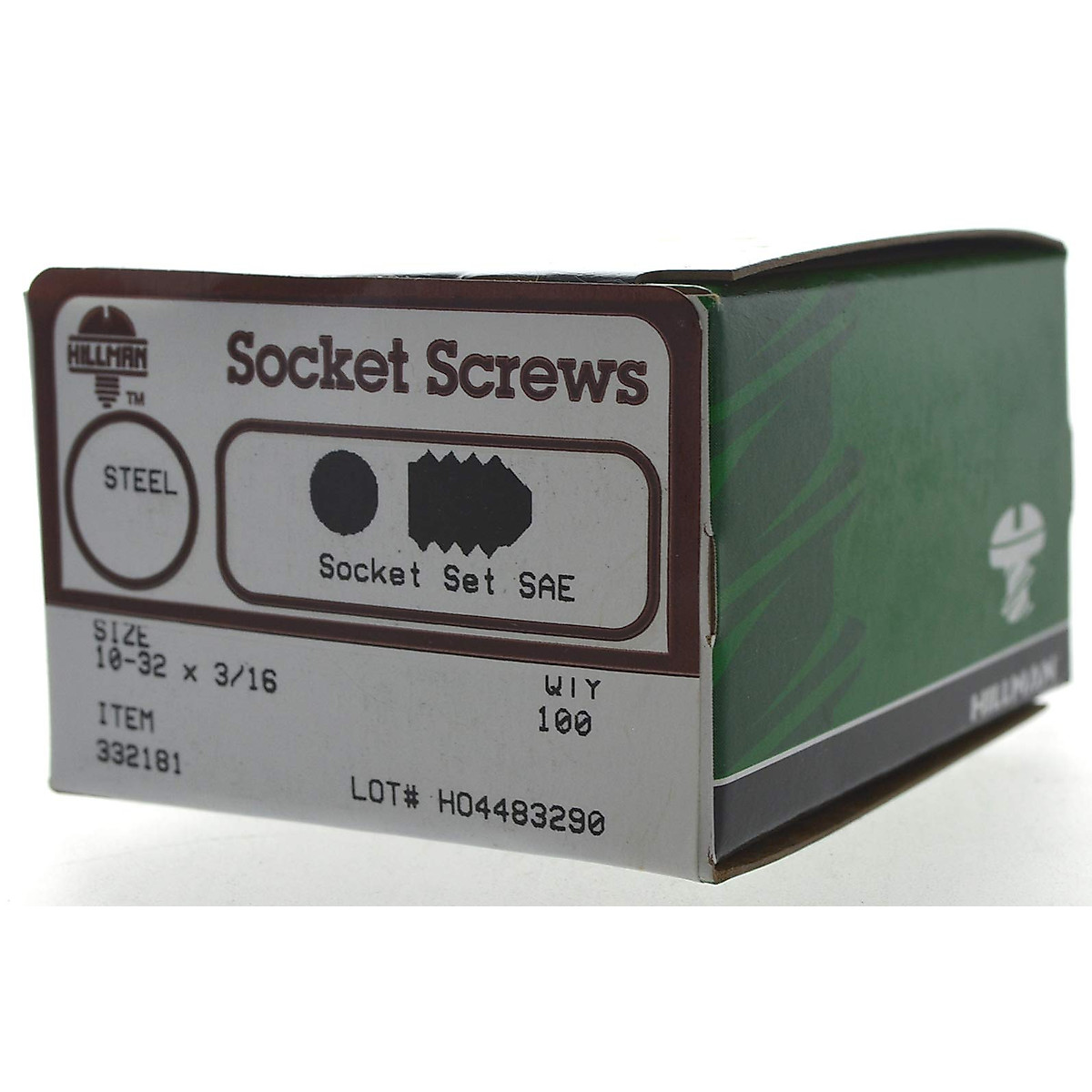 Hillman 332181 10-32 X 3/16 Socket Head Set Screw, Cup Point, 100-Pack,Gray