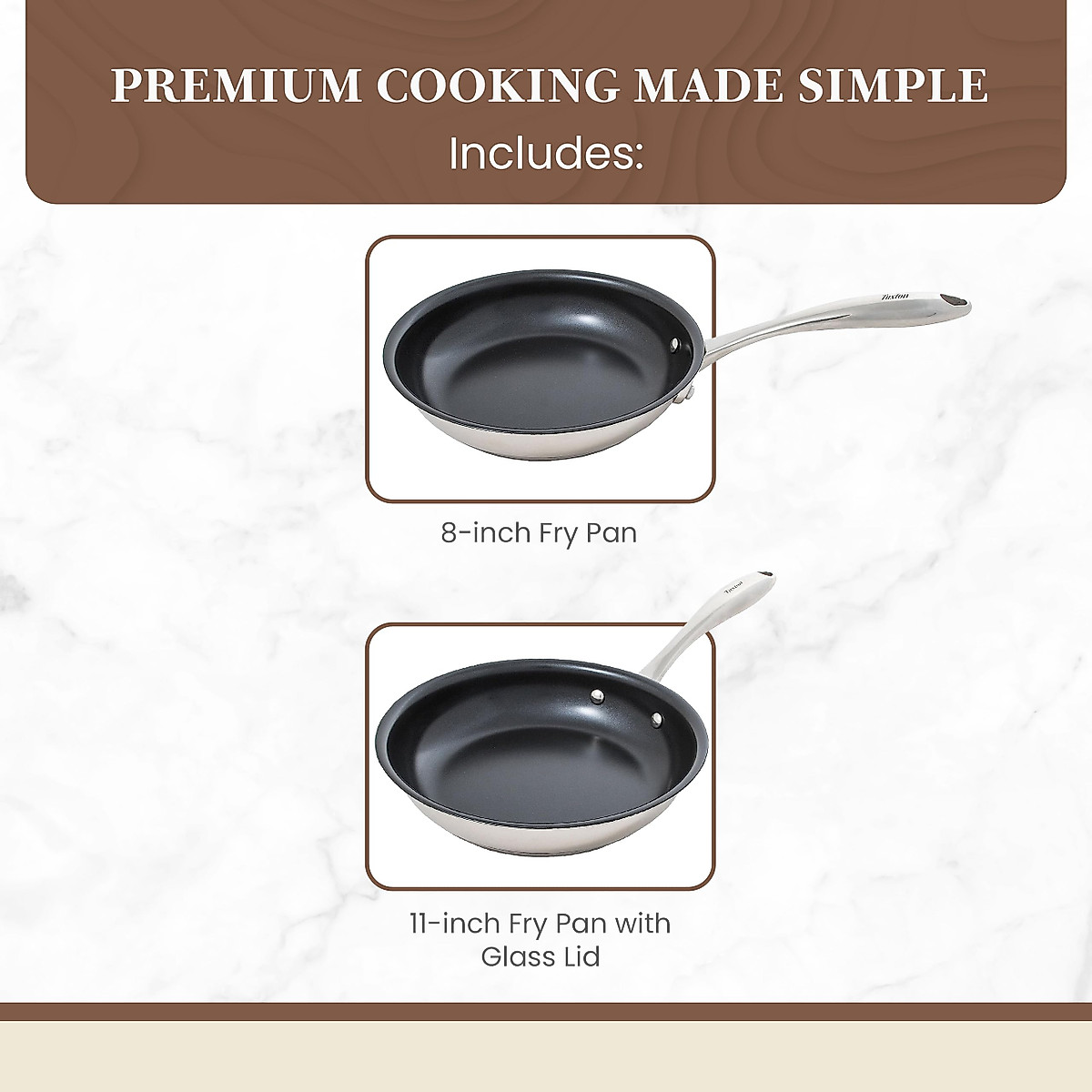 Non Stick Frying Pans Tuxton Concentrix 2pc Stainless Steel Pan Set - Stove & Oven Compatible 8 & 11in Ceramic Frying Pan with Riveted Handles Cobalt Blue