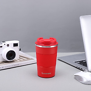 LOEENANC 12oz Travel Mug, Insulated Coffee Cup, Leak Proof, Anti-skid, Thermal Insulation For Over 8 Hours, Easy To Clean, Reusable Stainless Steel Double Deck Coffee Cup。
