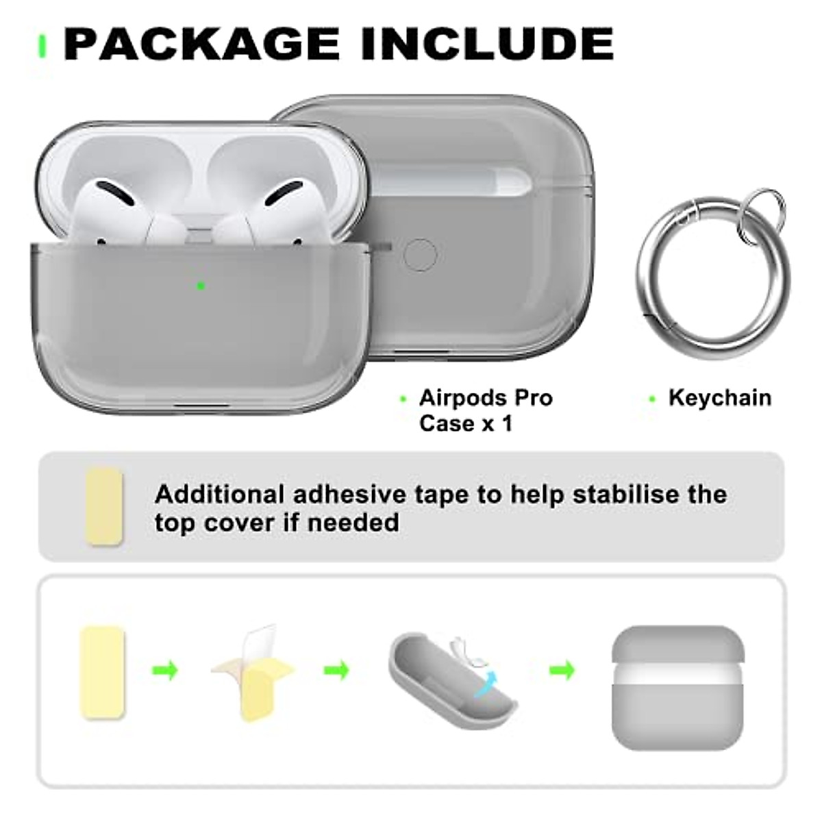 Foweroty for Airpods Pro Case Cover with Key Buckle, Clear Anti-Yellow Protective TPU Cover Case for Airpods Pro(Clear Black)