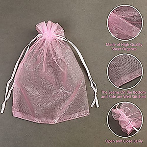 LotFancy 100Pcs Sheer Pink Organza Bags, 2.8x3.6” Small Mesh Jewelry Bags, Drawstring Gift Bags for Party Wedding Favor