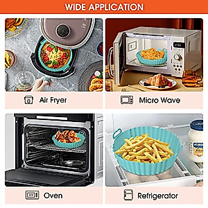 Hiyaloo 2Pcs Air Fryer Silicone Liners 7.5 Inch Air Fryer Accessories Round BPA Free Non Stick Silicone Air Fryer Liners Reusable Parchment Paper Replacement Fits 3QT - 5QT Air Fryer (Blue+Grey, 2)