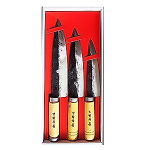 Buheung Rail Forged Cast Iron Kitchen Chef Knife Santoku Handmade 3pcs Gift Set
