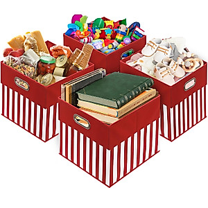 Simple Houseware 3 Pack 13" Printing Fabric Cubic Storage Bin with Handles, Red