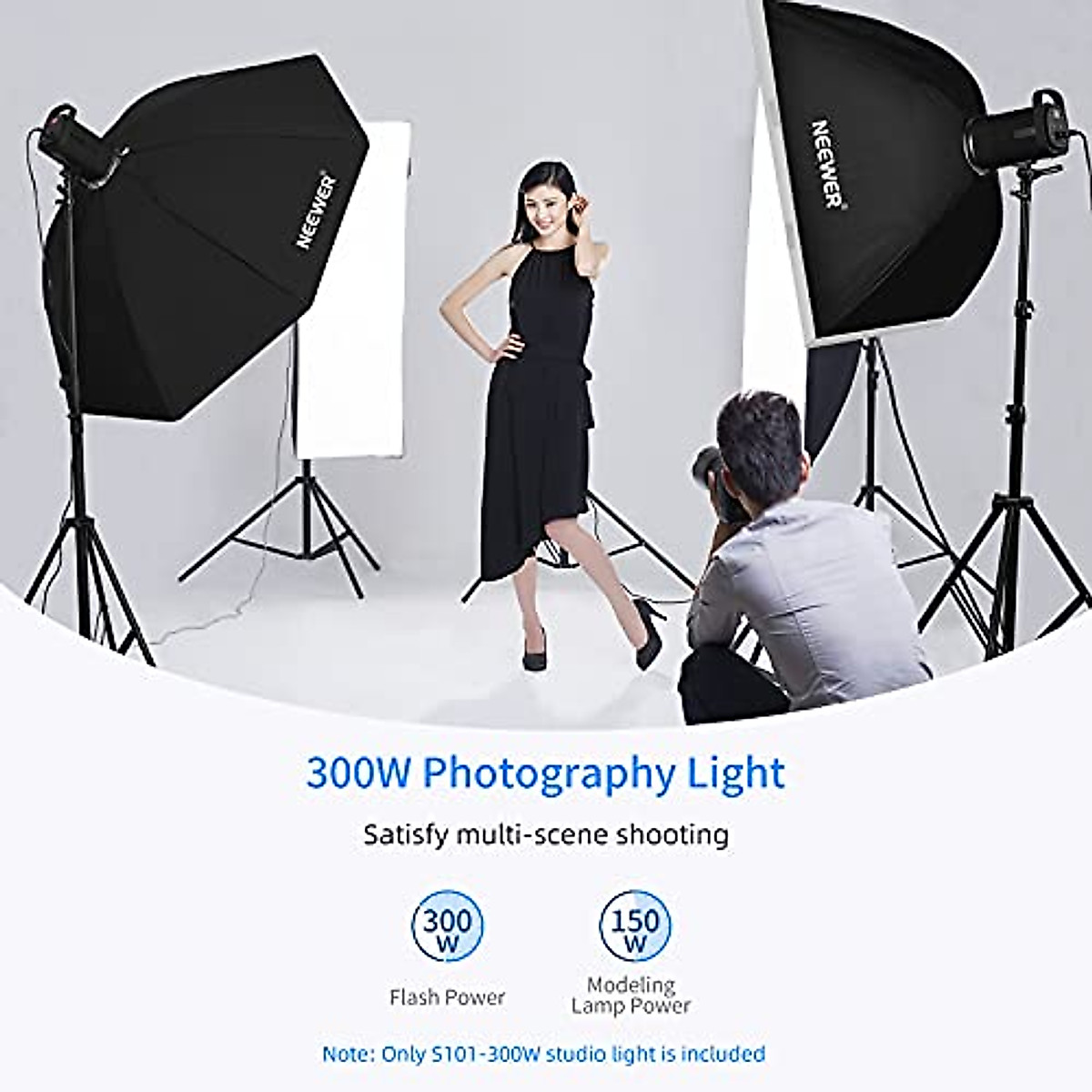 NEEWER S101-300W Studio Monolight 300W 5600K GN58 Strobe Flash with Optical Slave Mode, Adjustable Brightness/Modeling Lamp/Bowens Mount/Silent Fan/Metal Base for Product Portrait Photography