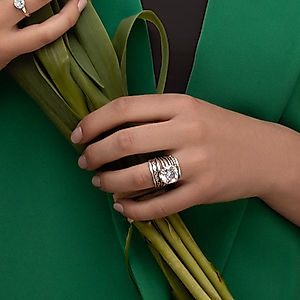 JEAN RACHEL JEWELRY 925 Sterling Silver Ring With 12mm White Cushion Cubic Zirconia Prong Hypoallergenic, Nickel and Lead-free, Facet Cut, Artisan Handcrafted Designer Collection, Made in Israel