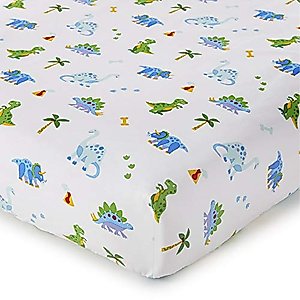 Wildkin Kids 100% Cotton Fitted Crib Sheet for Boys and Girls, Crib Sheets Measures 52 x 28 x 8 Inches, Kids Crib Sheets with Super Soft and Breathable Material (Dinosaur Land)