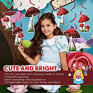 30 Pieces Mushroom Hanging Swirls Ceiling Streamers Decorations Mushroom Party Supplies Wonderland Party Foil Swirls Wall Decor for Baby Shower Birthday Party Favor Supplies