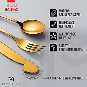 20-Piece Gold Silverware Set, MAGEME Premium Stainless Steel Flatware Cutlery Set for 4, Home Restaurant Hotel, Kitchen Utensils Set, Include Forks Spoons, Mirror Polished, Dishwasher Safe