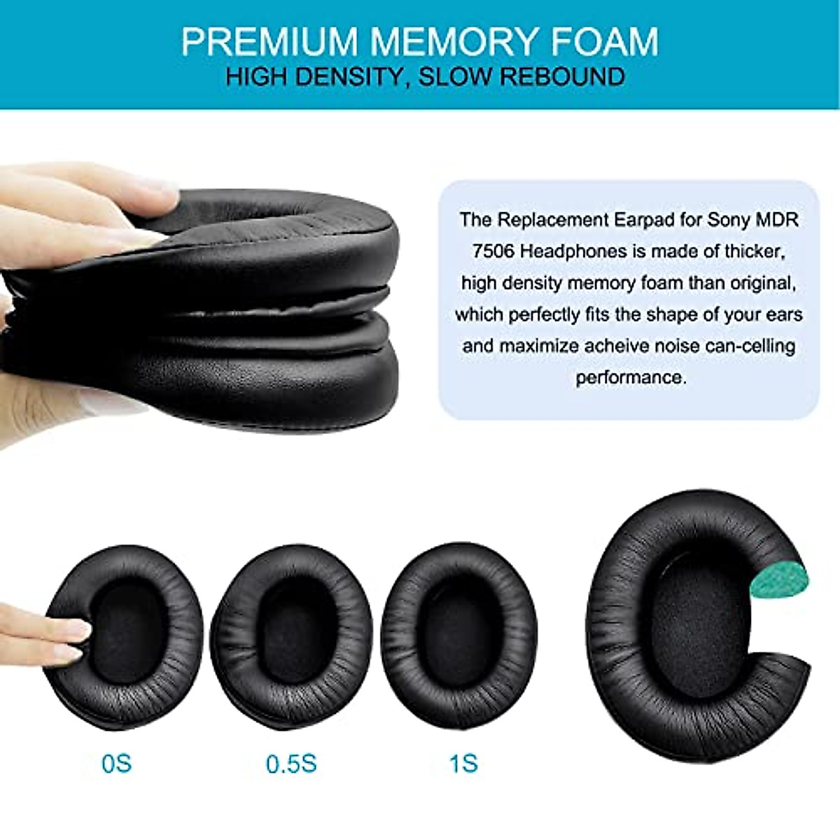 Replacement Ear Pads for Sony MDR 7506, GVOEARS Earpads Cushions Noise Isolation Headphone Pads for Sony MDR V6 / MDR V7 / MDR-CD900ST with Soft Protein Leather, Durable Memory Foam (Black)