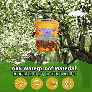 Wasp Traps Outdoor Hanging, Solar Powered Bee Traps 4 Packs, Yellow Jacket Traps-Carpenter Bee Traps for Outside, Wasp Deterrent Killer Reusable Yellow Jacket Hornet Catcher with LED Lights