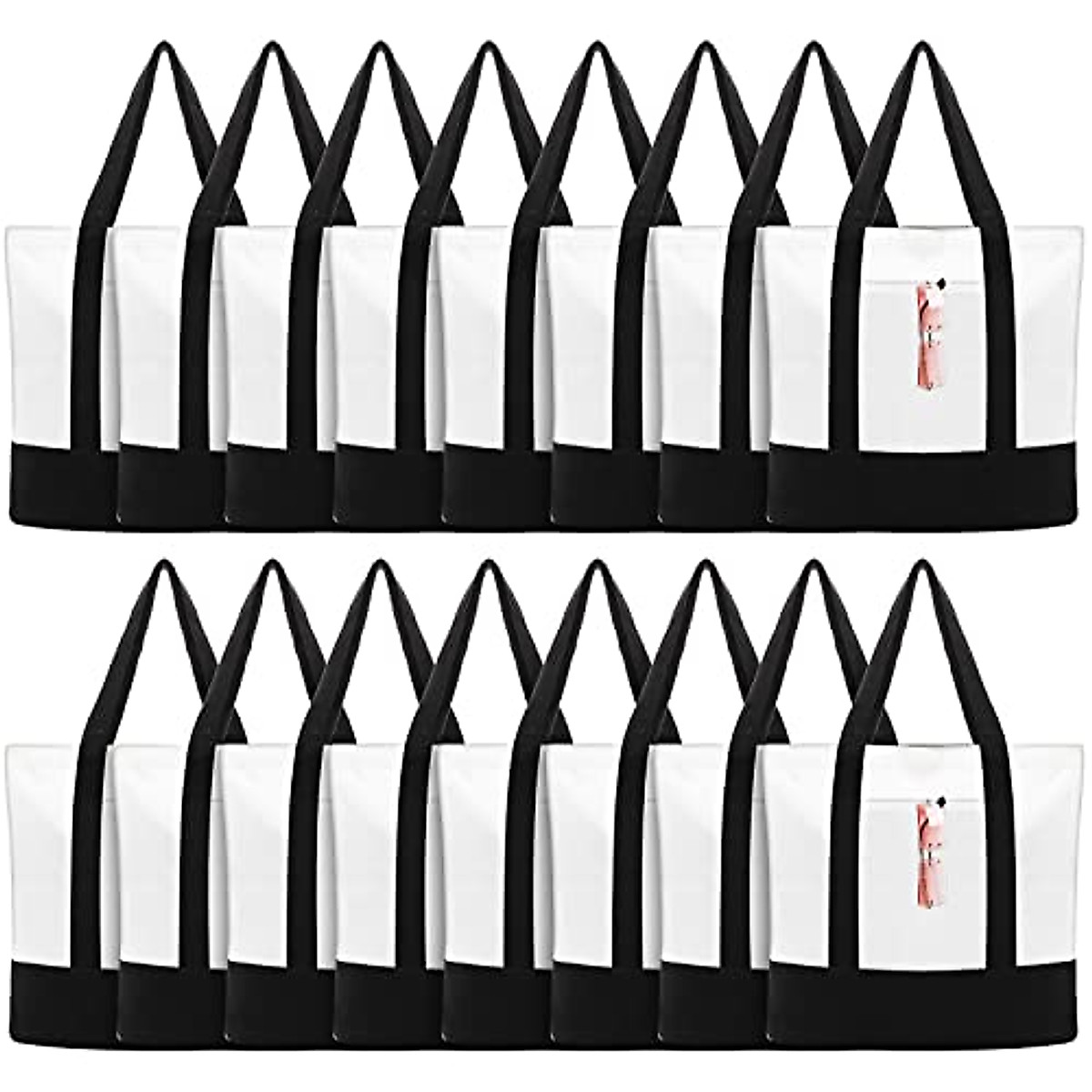 10 Pack Large Canvas Tote Bag with Pocket Kitchen Reusable Grocery Bags Bulk Black and Natural Plain Canvas Tote for Women DIY Beach Blank Multipurpose Cotton Tote Bag Set