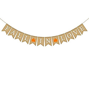 Rainlemon Jute Burlap Fall in Love Banner with Maple Rustic Fall Autumn Wedding Engagement Bridal Shower Garland Decoration