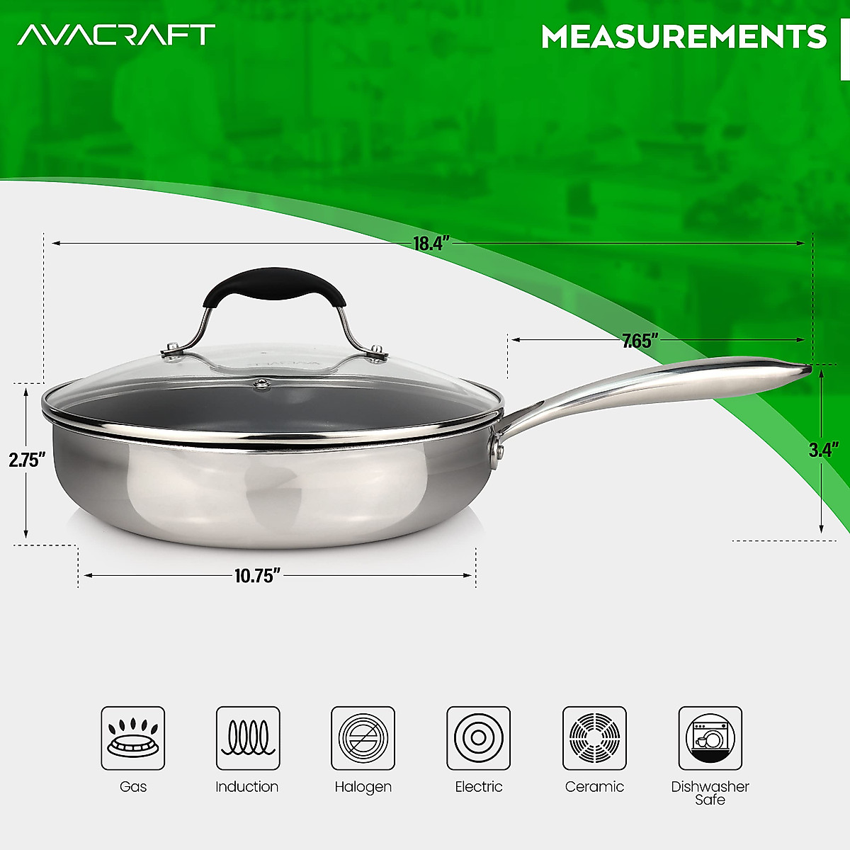 AVACRAFT Ceramic Nonstick Frying Pan with Lid, Egg Pan, Ceramic Nonstick Skillet, 100% PFOA, PTFE Toxins Free Cooking Pan, Best Ceramic Pans for Cooking (10 Inch Non-Stick Frying Pan)